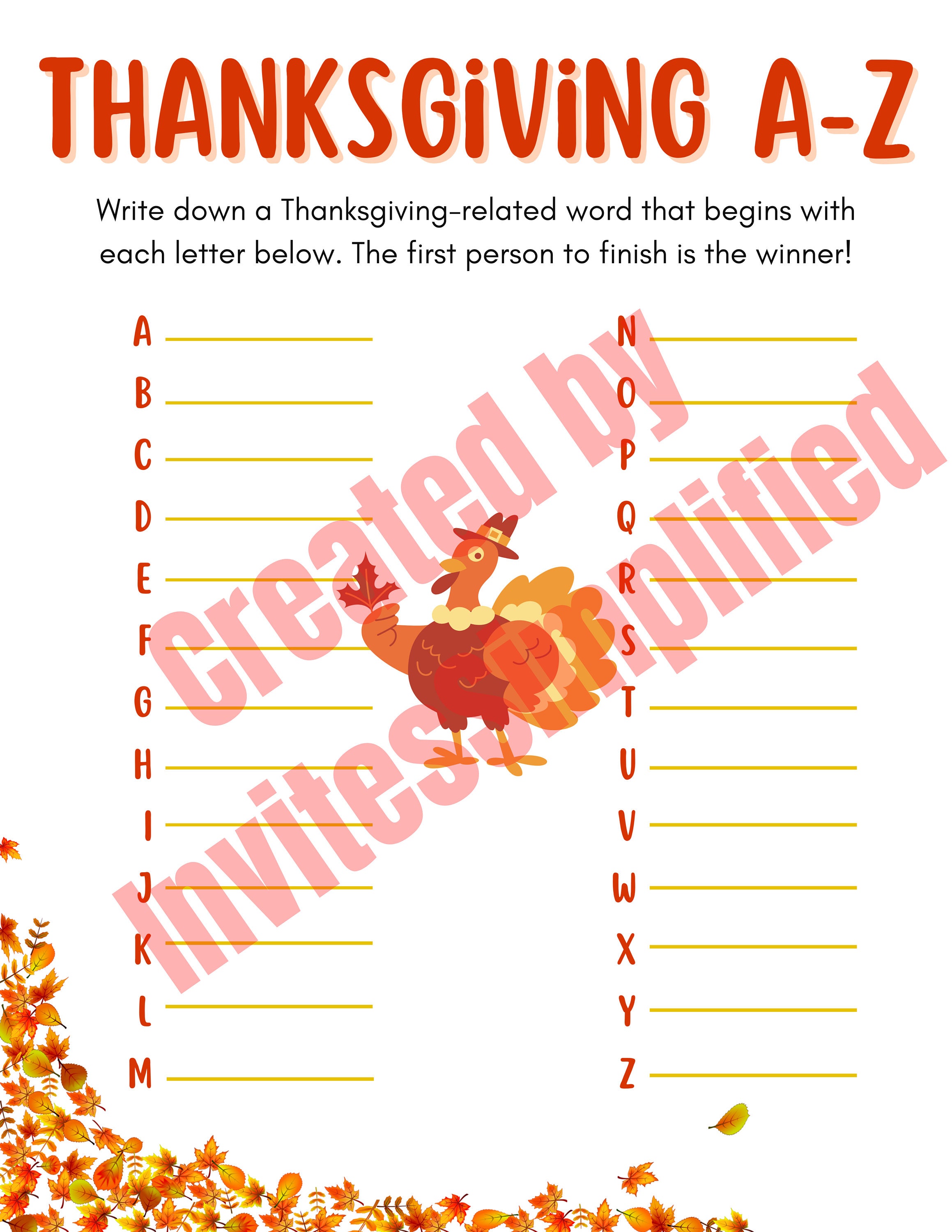 Thanksgiving Game Printable, Thanksgiving Game, Autumn Game, Icebreaker ...