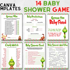 Grinch Baby Shower Games Bundle INSTANT DOWNLOAD Canva Editable ...
