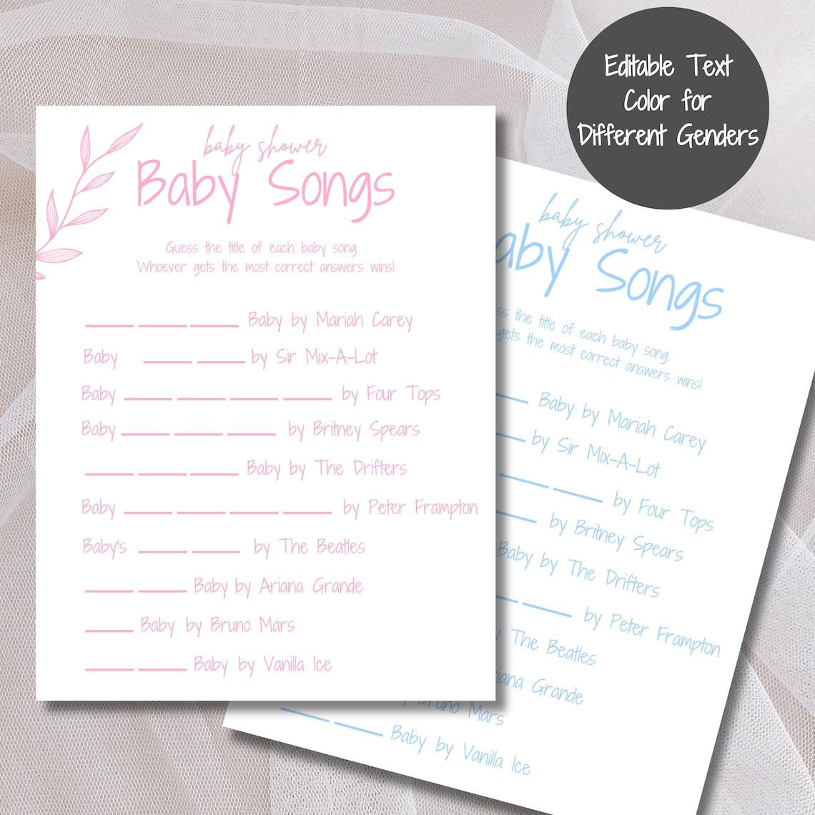 Baby Shower Game Baby Songs Baby Shower Games Printable Baby Songs Game ...