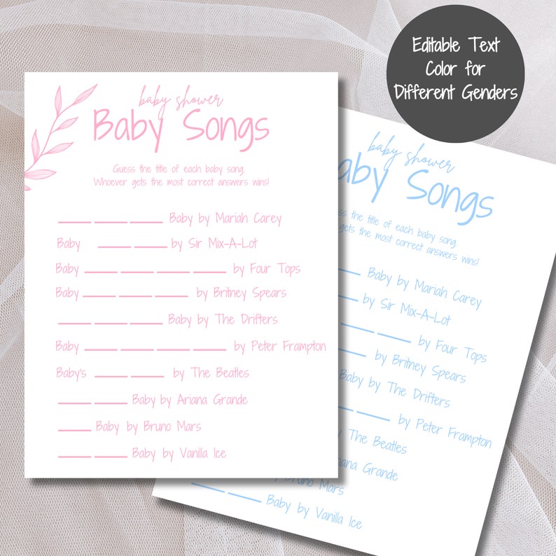 Baby Shower Game Baby Songs Baby Shower Games Printable Baby Songs Game ...