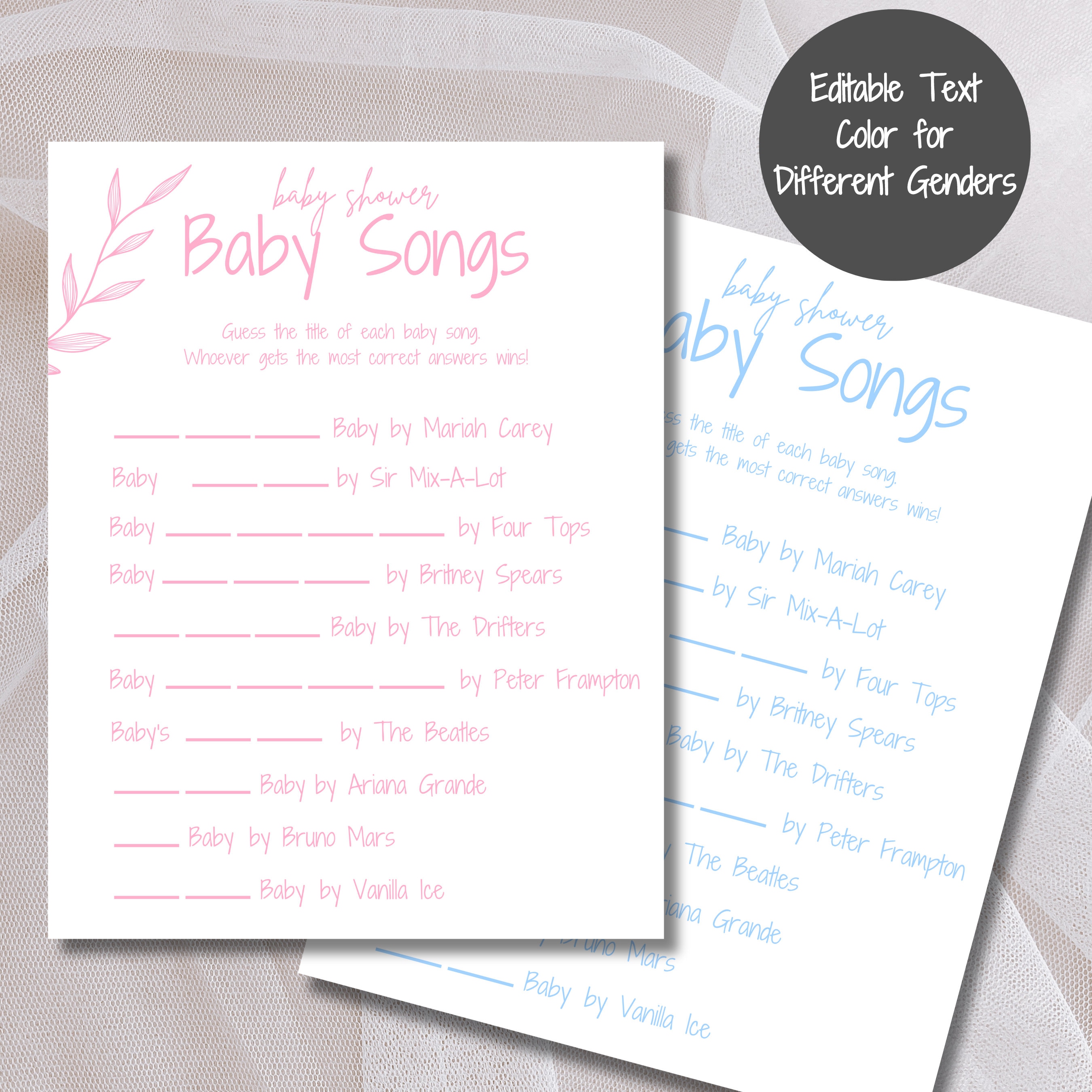 Baby Shower Game Baby Songs Baby Shower Games Printable Baby Songs Game ...