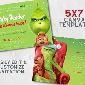 Grinch Baby Shower Bundle, Christmas Baby Shower Invitation Set, Canva ...