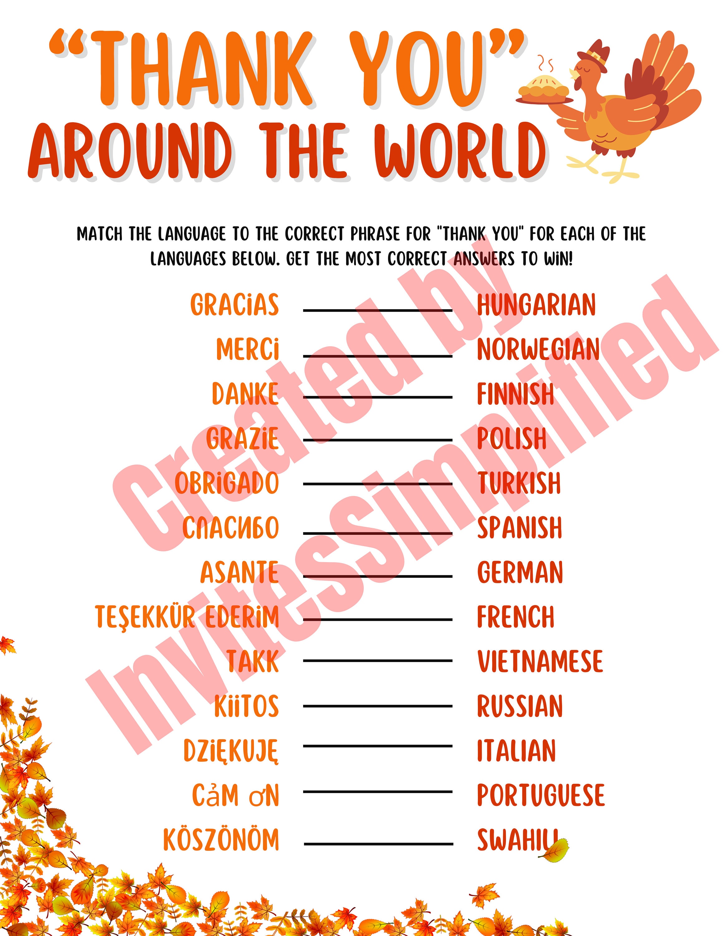 Thanksgiving Game Printable, Thanksgiving Games, Autumn Game, Office ...