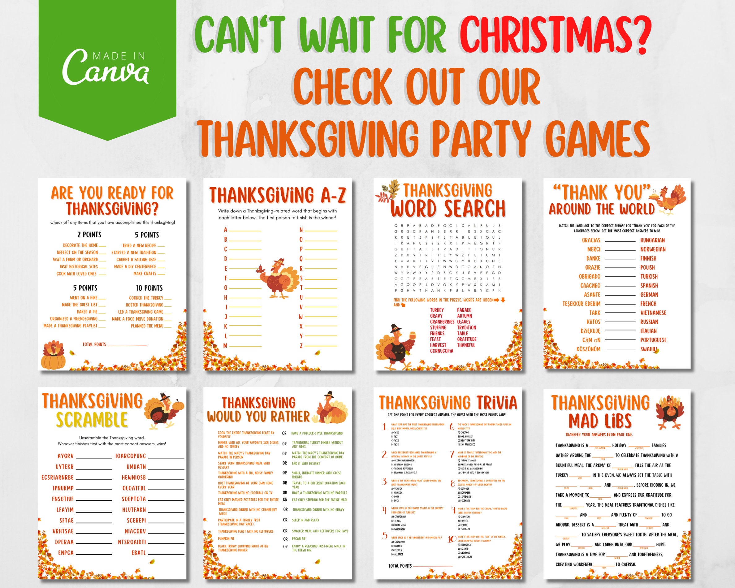 Grinch Game Bundle, INSTANT DOWNLOAD, Canva Editable Template ...