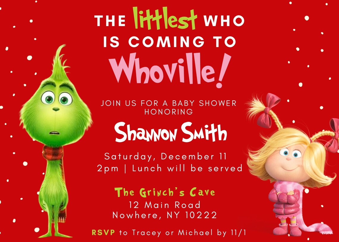 Grinch Baby Shower Invitation, Whoville Baby Shower, Christmas Movie ...