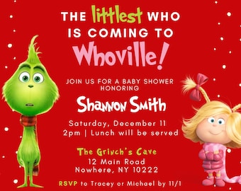 Grinch Baby Shower Invitation, Whoville Baby Shower, Holiday Baby ...