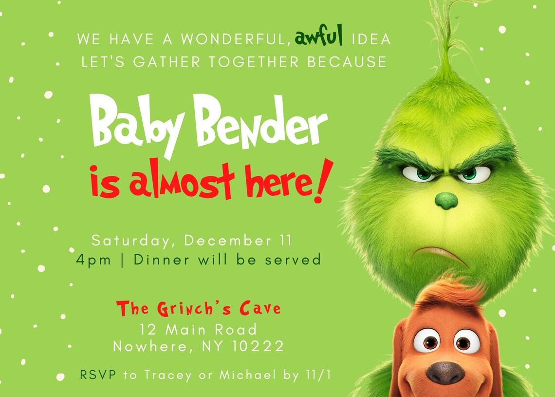 Grinch Baby Shower Invitation Christmas Baby Shower Template - Etsy