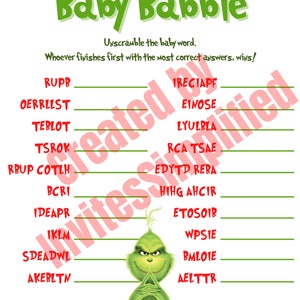 Grinch Baby Shower Games Bundle- INSTANT DOWNLOAD - Canva Editable ...