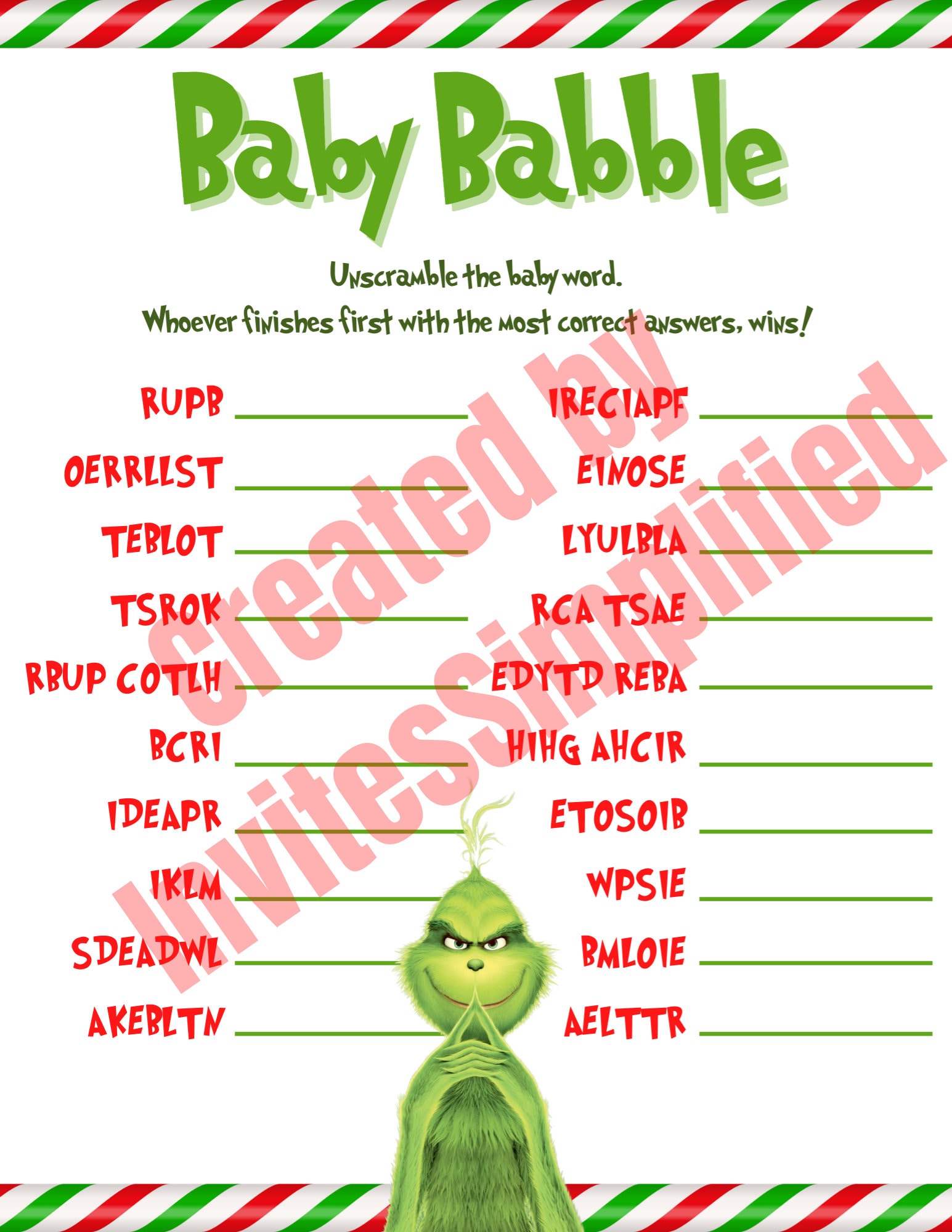 Grinch Baby Shower Games Bundle INSTANT DOWNLOAD Canva - Etsy Canada