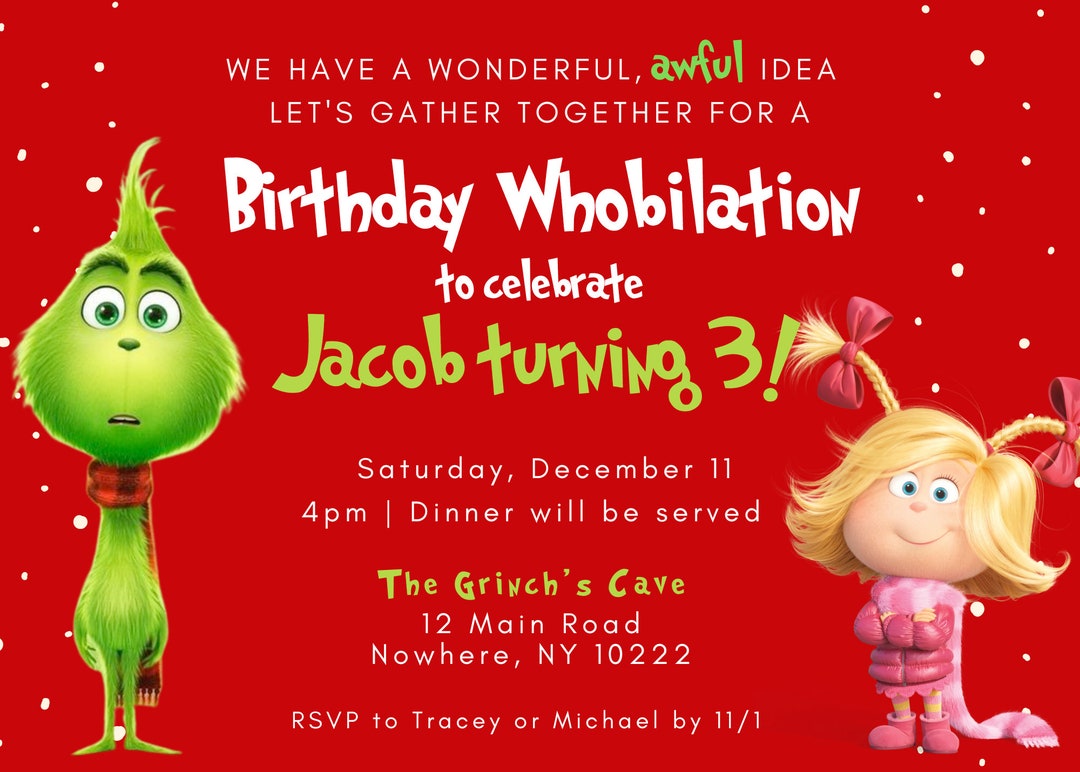 Grinch Birthday Party Invitation, Christmas Birthday Invitation, Canva ...