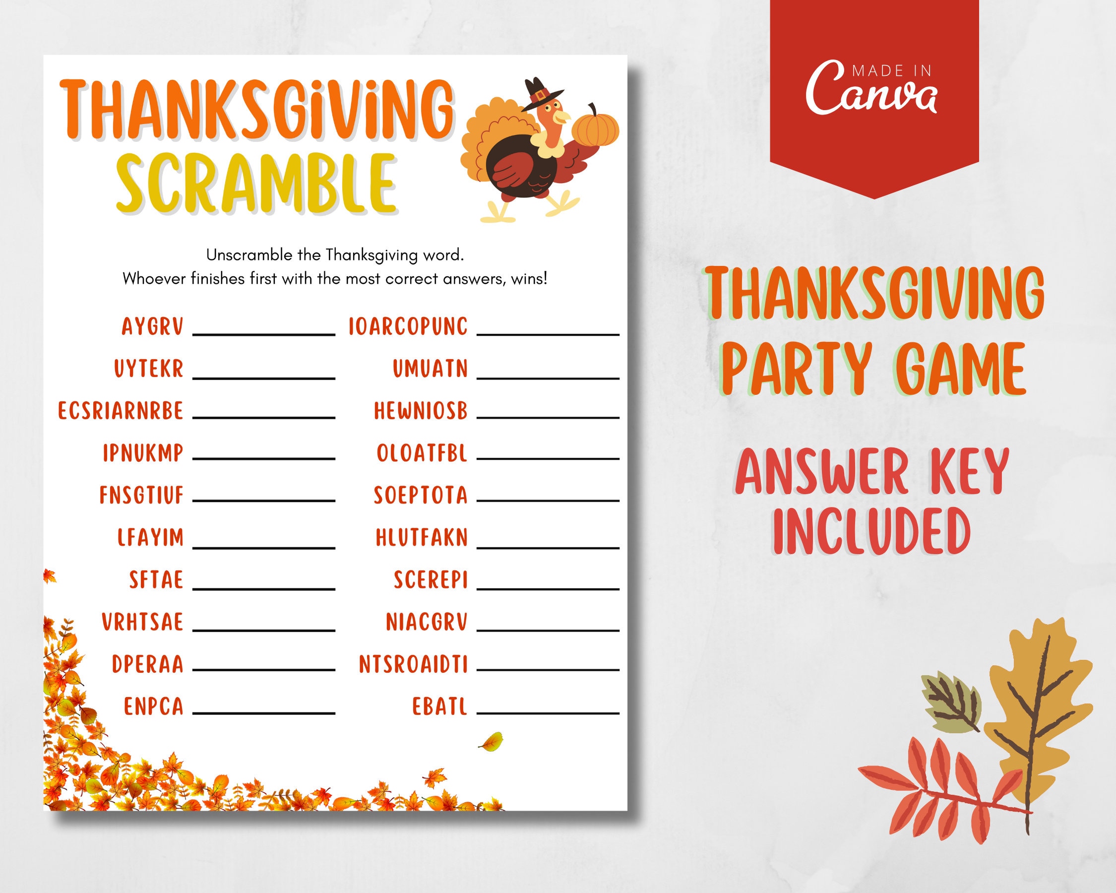 Thanksgiving Game Printable, Thanksgiving Game, Autumn Game, Word ...