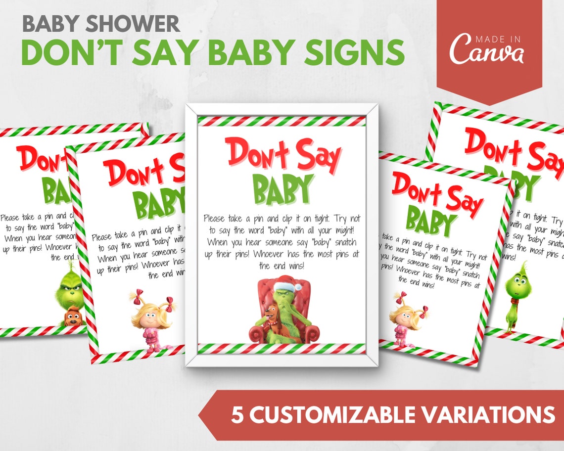 Grinch Baby Shower Don't Say Baby Sign | Grinchmas Baby Shower Decor ...