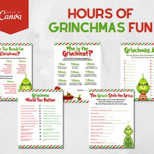 Grinch Game Bundle, INSTANT DOWNLOAD, Canva Editable Template ...