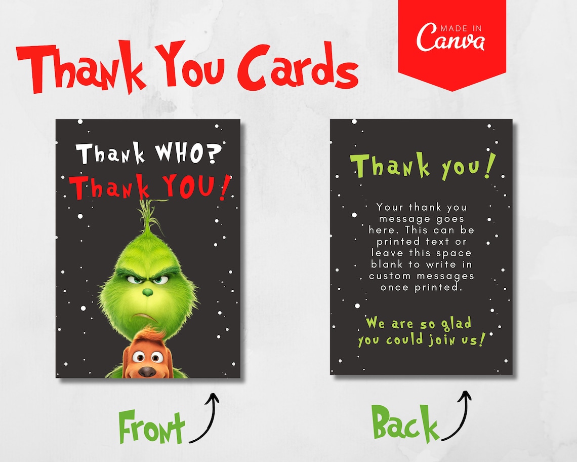 Grinch Thank You, Christmas Thank You Card, Baby Shower Thank You ...