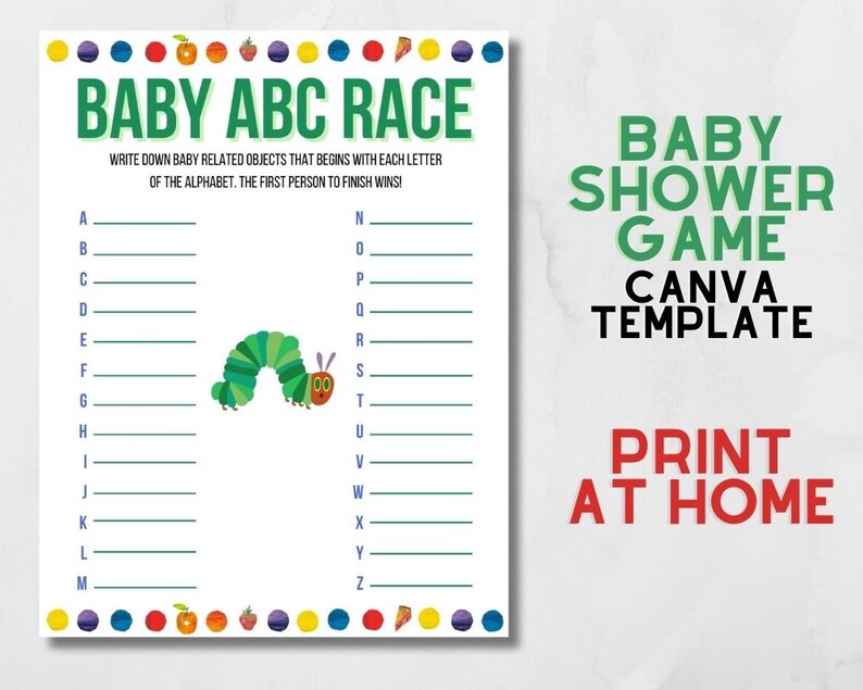 Hungry Caterpillar Baby Shower Game, Canva Editable Template, Very ...
