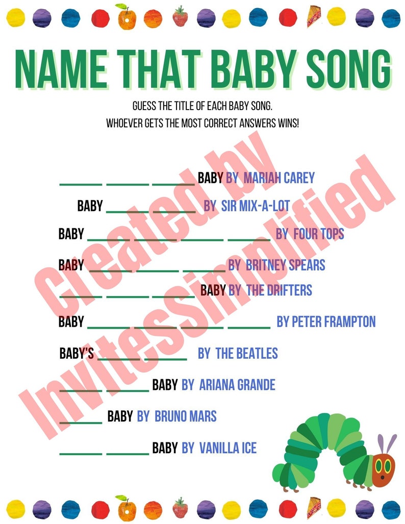 Hungry Caterpillar Baby Shower Game, Canva Editable Template, Very ...