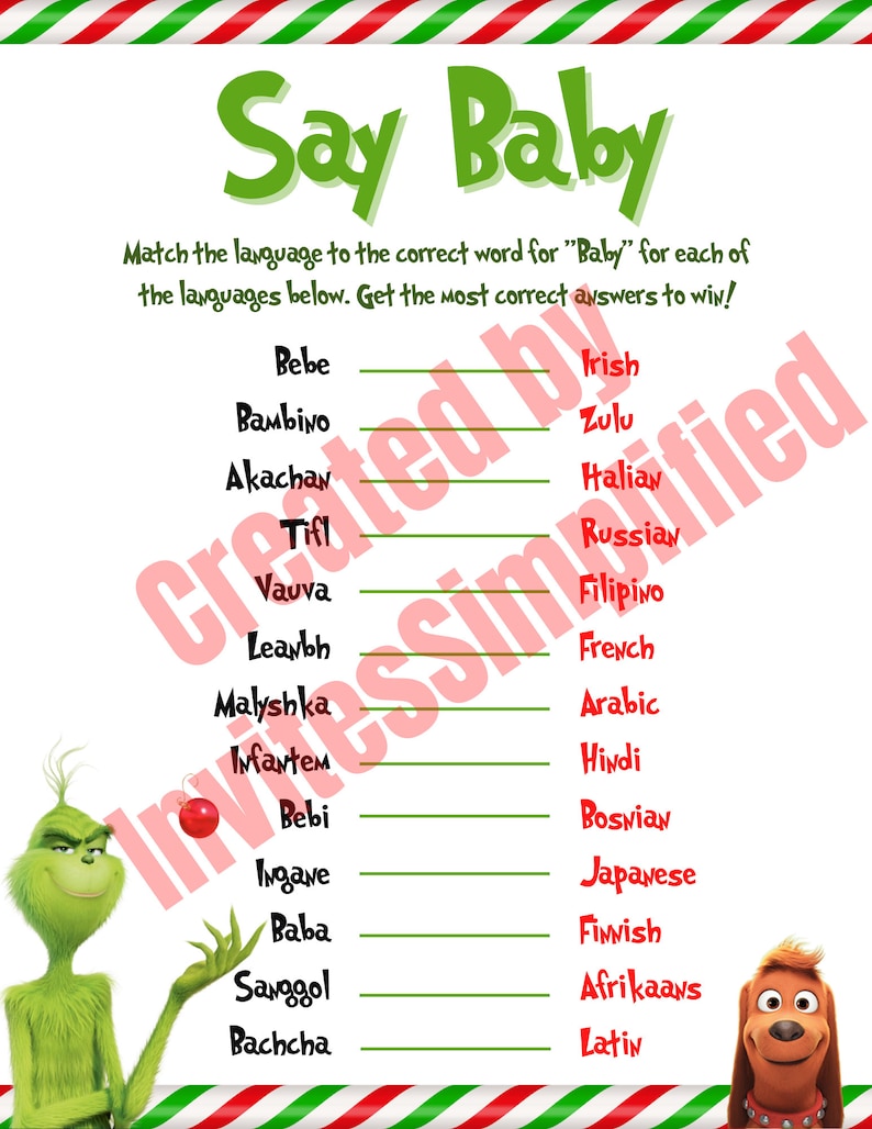 Grinch Baby Shower Games Bundle- INSTANT DOWNLOAD - Canva Editable ...