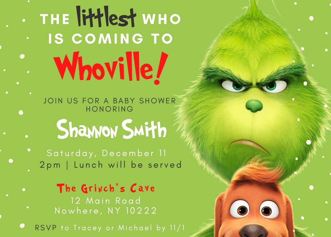 Grinch Baby Shower Invitation, Whoville Baby Shower, Christmas Movie ...