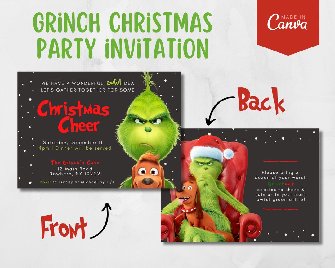 Grinch Invite, Grinch Party Invite, Christmas Party Invitation, Canva ...