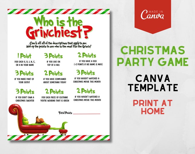 Grinch Game Bundle, INSTANT DOWNLOAD, Canva Editable Template ...