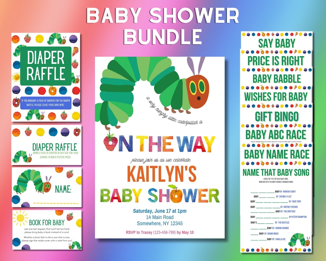 Hungry Caterpillar Baby Shower, Bundle Invitation Set, Canva Editable ...