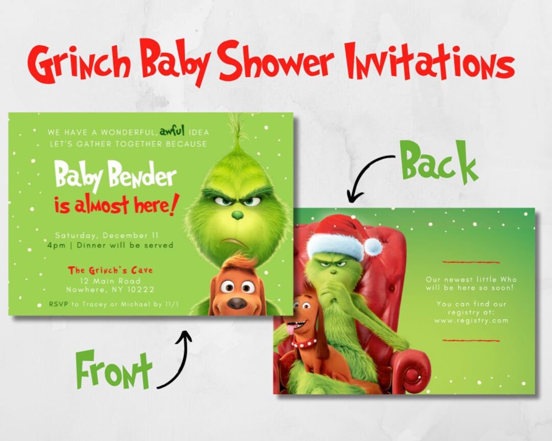 Grinch Baby Shower Invitation, Christmas Baby Shower Template ...