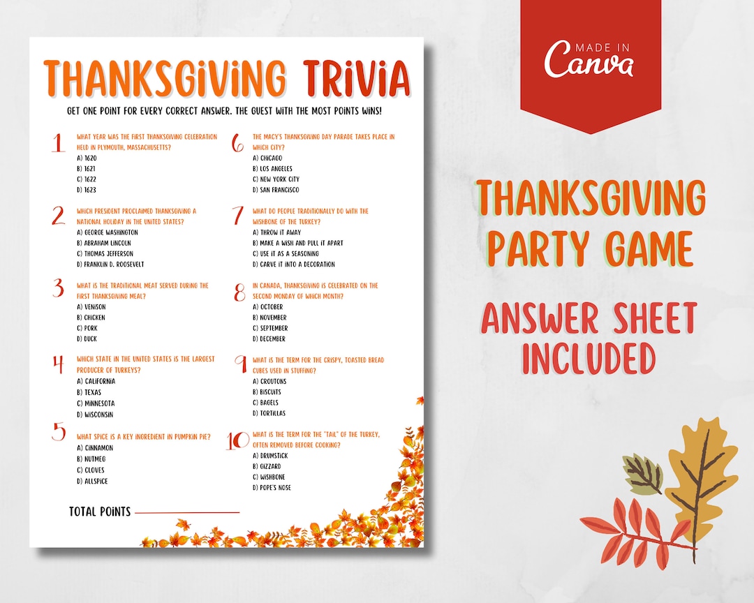Thanksgiving Game Printable, Thanksgiving Game, Autumn Game, Trivia ...