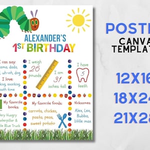Hungry Caterpillar First Birthday Party Milestone Poster - INSTANT ...