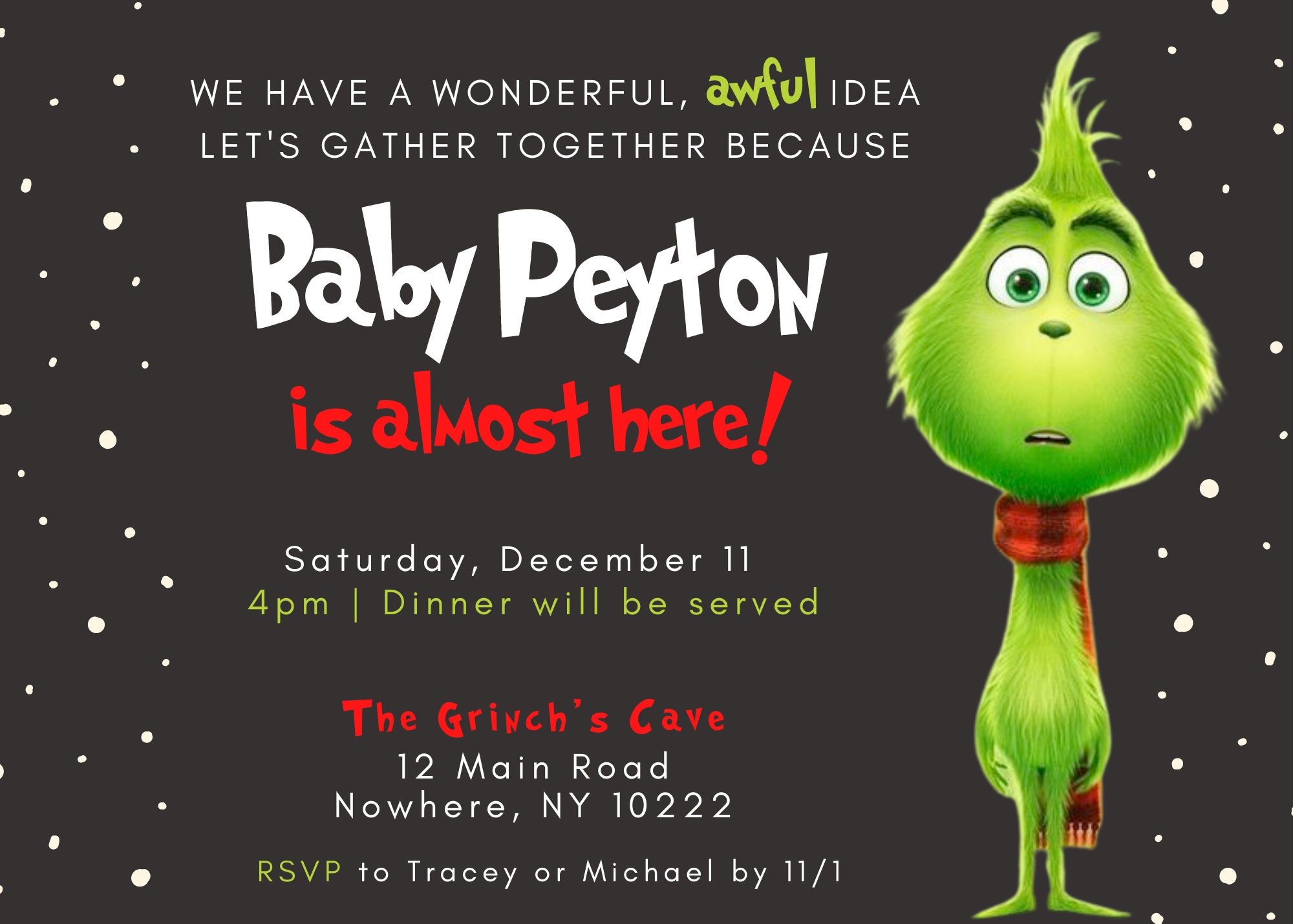 Grinch Baby Shower Invitation, Canva Editable, Christmas Movie Baby ...