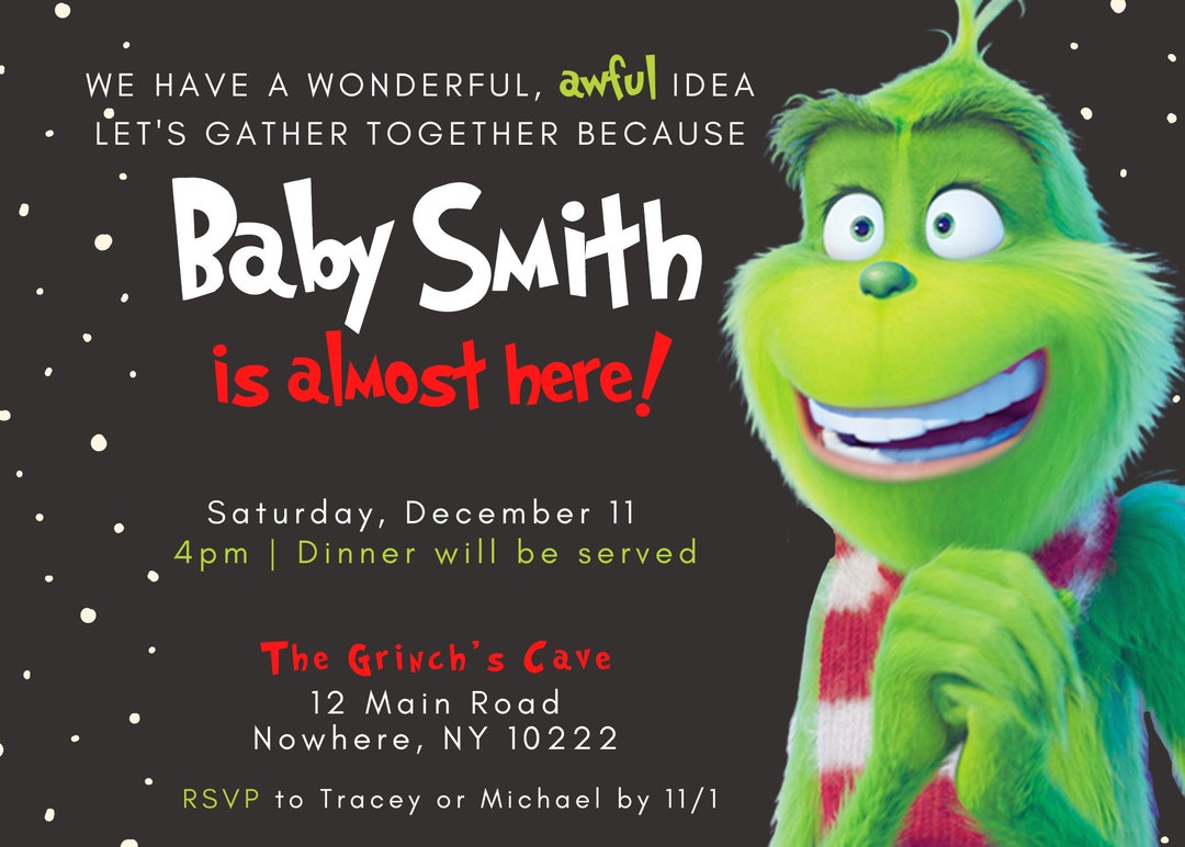 Grinch Baby Shower Invitation, Christmas Movie Baby Shower, Grinchmas ...