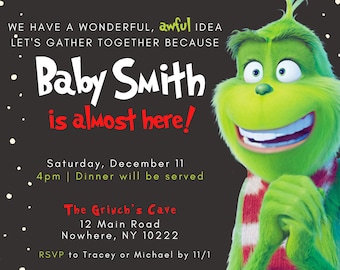 Grinch Baby Shower Invitation, Whoville Baby Shower, Holiday Baby ...