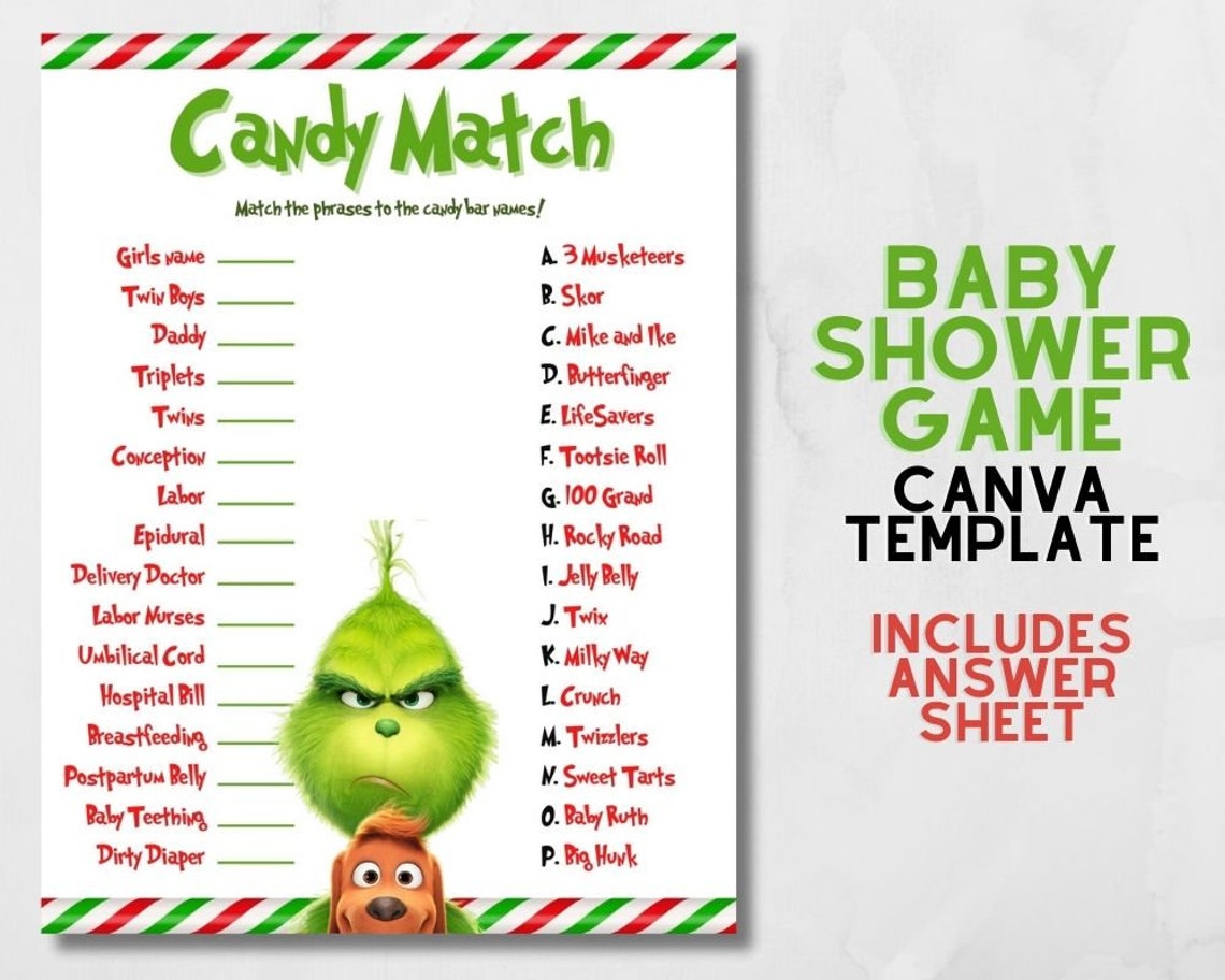 Grinch Baby Shower Game INSTANT DOWNLOAD - Canva Editable Grinchmas ...