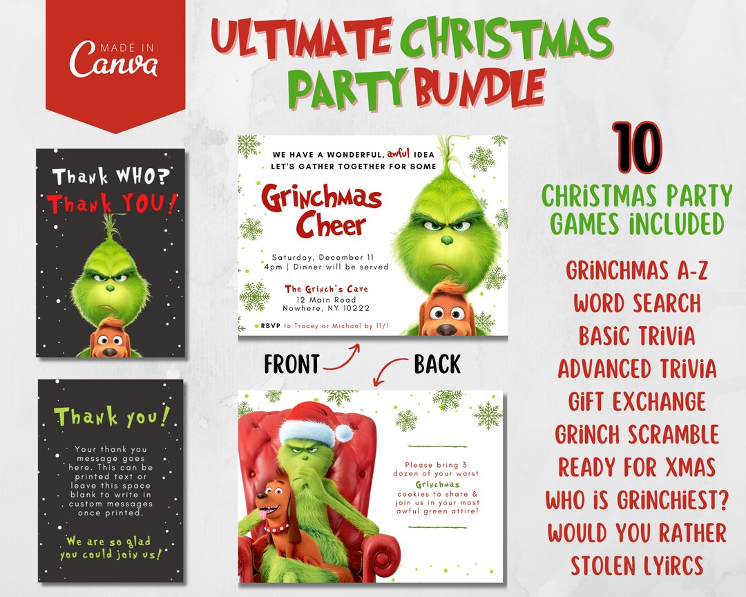 Invitation Bundle Template, Grinch Christmas Bundle, Christmas ...