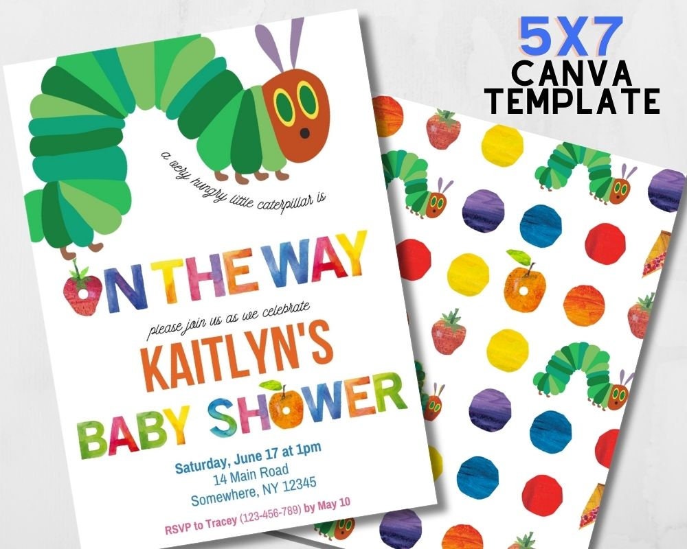 Hungry Caterpillar Baby Shower, Bundle Invitation Set, Canva Editable ...