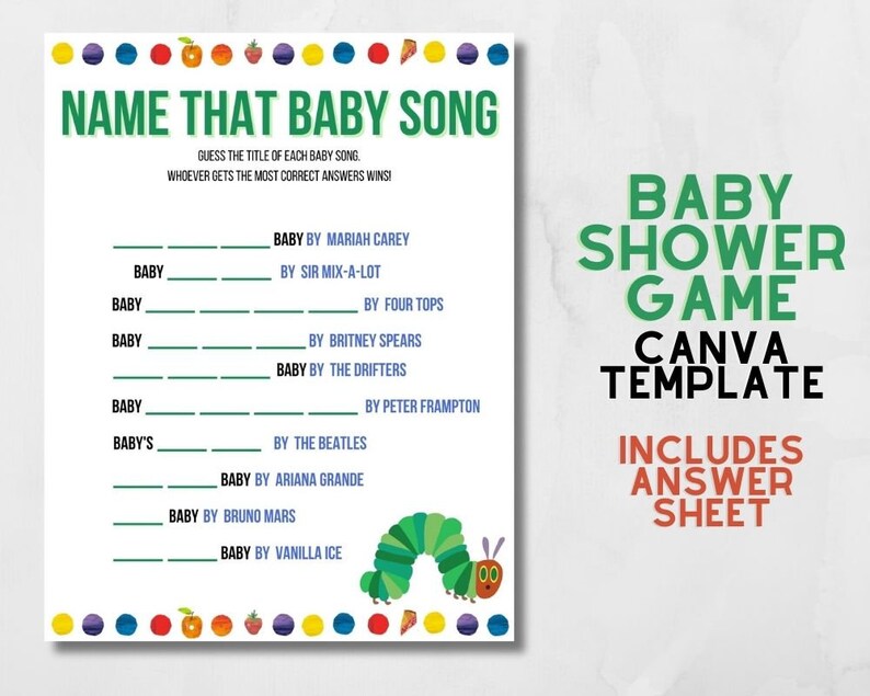 Hungry Caterpillar Baby Shower Game, Canva Editable Template, Very ...