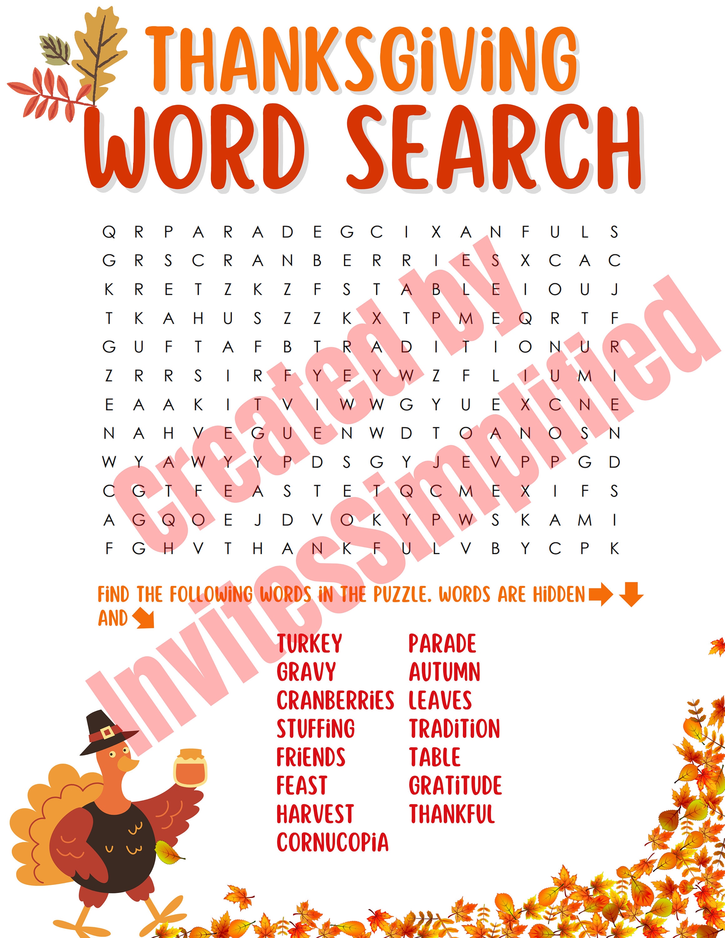 Thanksgiving Game Printable, Thanksgiving Game, Autumn Game, Word ...