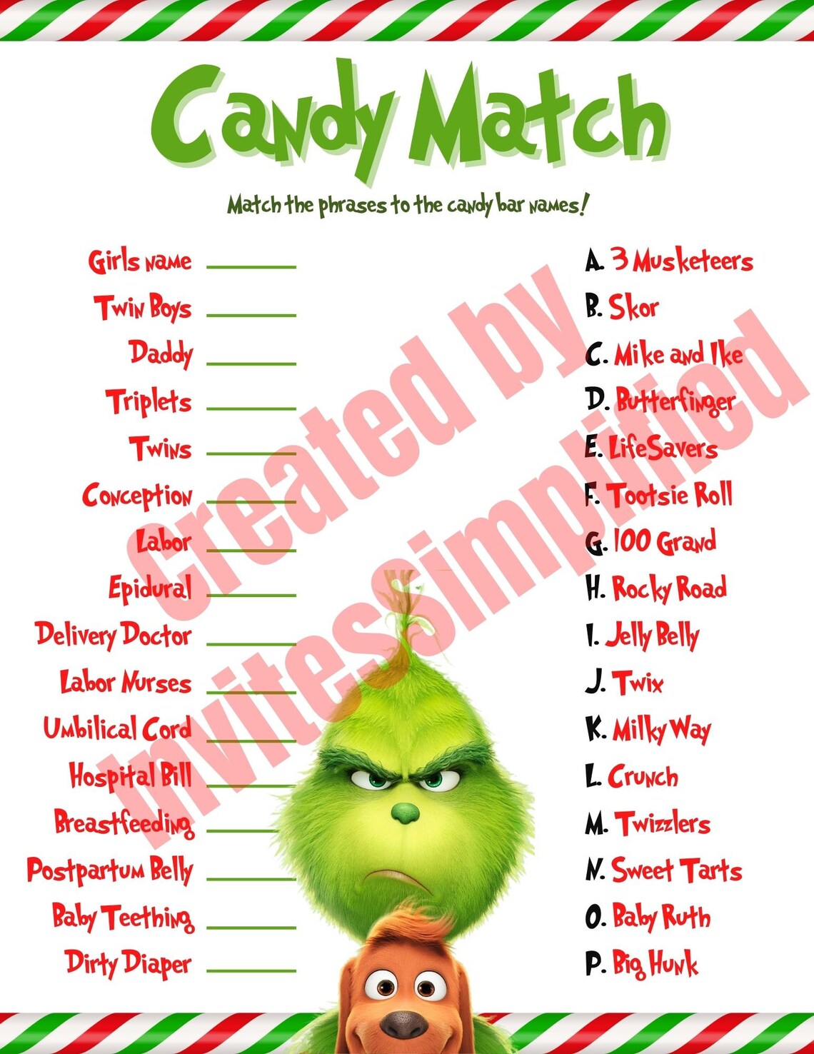 Grinch Baby Shower Game INSTANT DOWNLOAD - Canva Editable Grinchmas ...