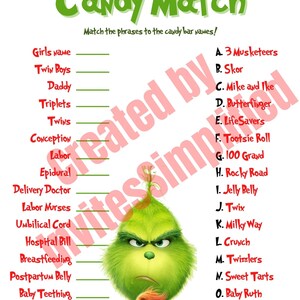 Grinch Baby Shower Game INSTANT DOWNLOAD - Canva Editable Grinchmas ...