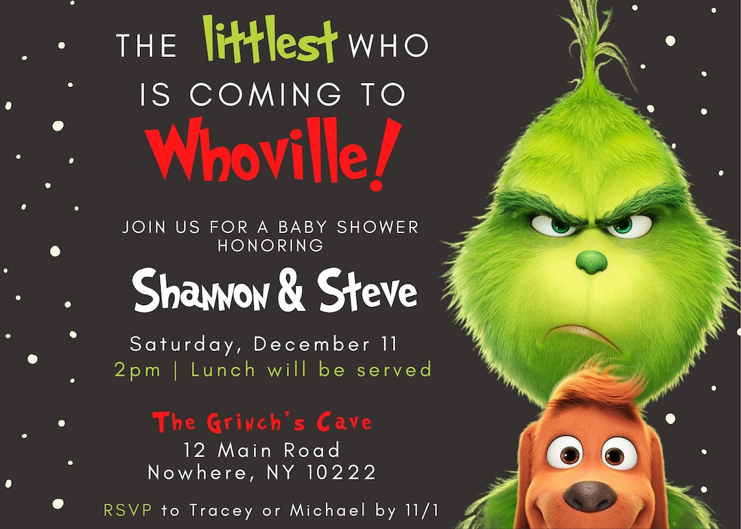 Grinch Baby Shower Invitation, Whoville Baby Shower, Christmas Movie ...