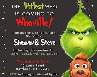 Grinch Baby Shower Invitation, Whoville Baby Shower, Holiday Baby ...