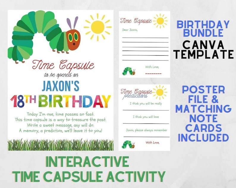 Hungry Caterpillar First Birthday Party Time Capsule Poster & Note ...
