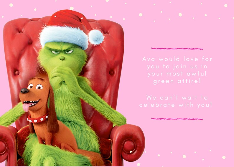 Grinch Birthday Invitation, Cindy Lou Who, Canva Editable Template ...