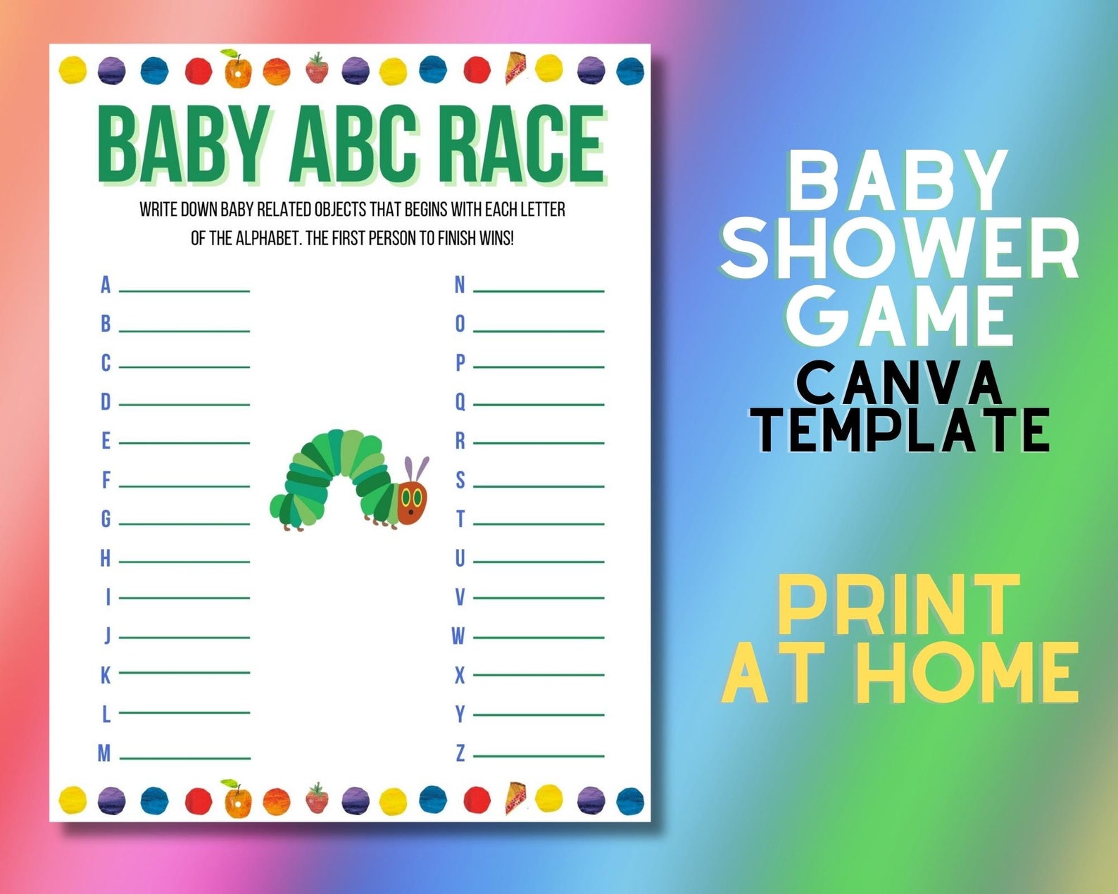 Hungry Caterpillar Baby Shower Game, Canva Editable Template, Very ...