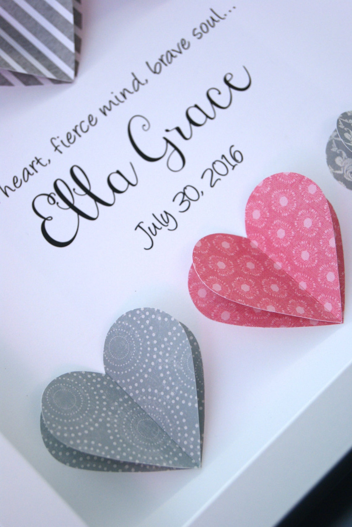 Personalized Name Frame With Paper Hearts Custom Art Newborn - Etsy Canada