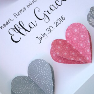 Personalized Name Frame With Paper Hearts Custom Art Newborn - Etsy
