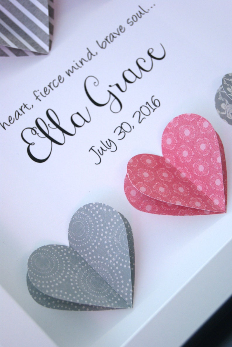 Personalized Name Frame With Paper Hearts Custom Art Newborn - Etsy Canada