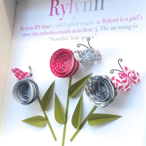 Baby Girl Name Frame With Roses & Butterflies, Baby Name Frame With ...