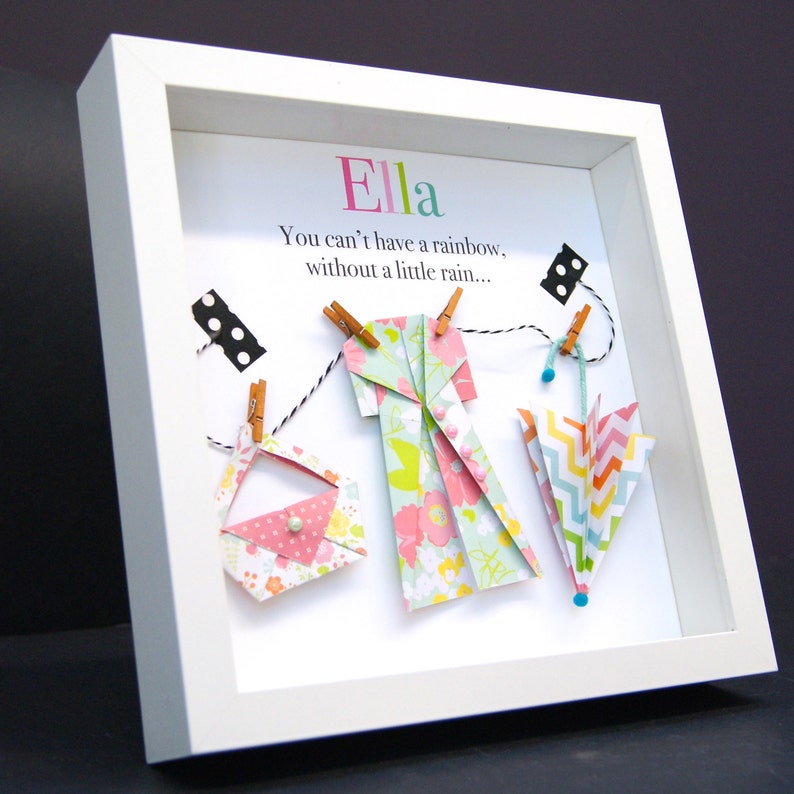 Baby Girl Name Frame With Paper Origami Coat Umbrella and - Etsy