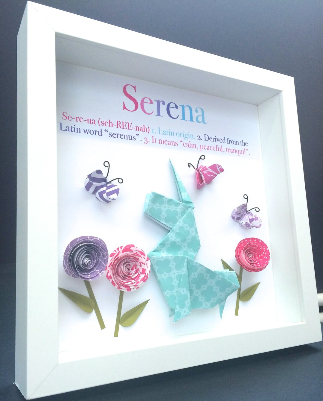Personalized Baby Girl Name Frame With Unicorn, Roses & Butterflies ...