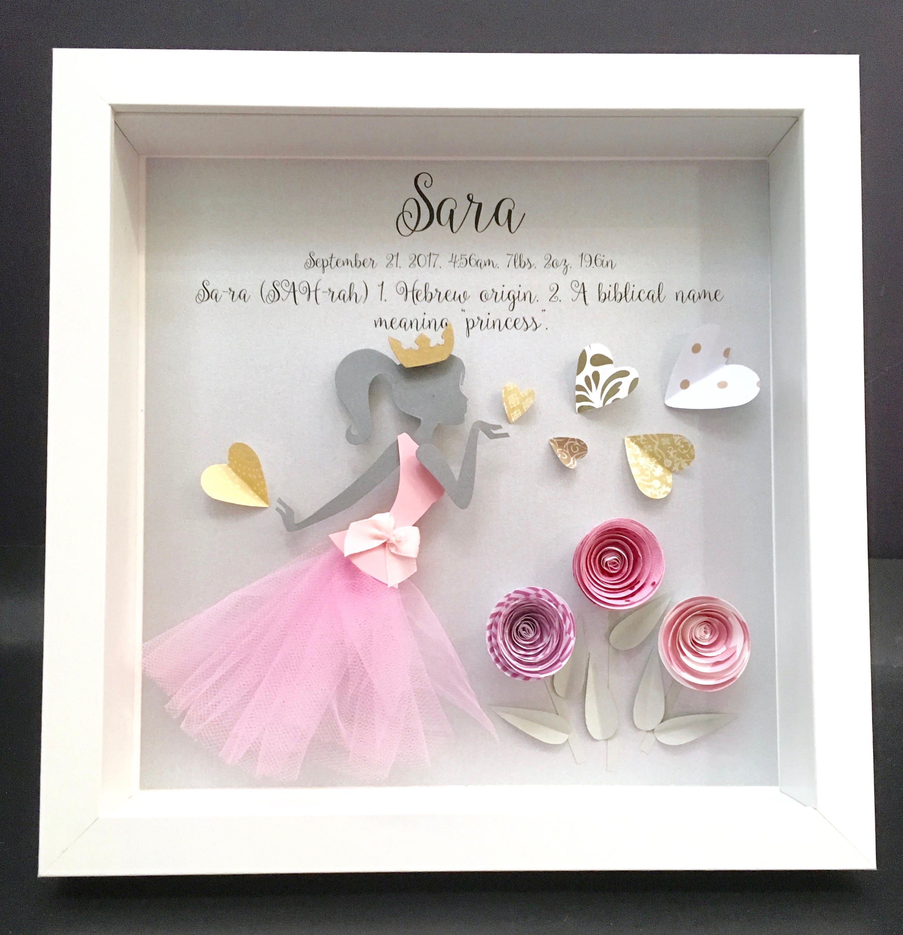 Cute Princess Baby Girl Name Sign - Pink Princess With Flowers & Hearts ...